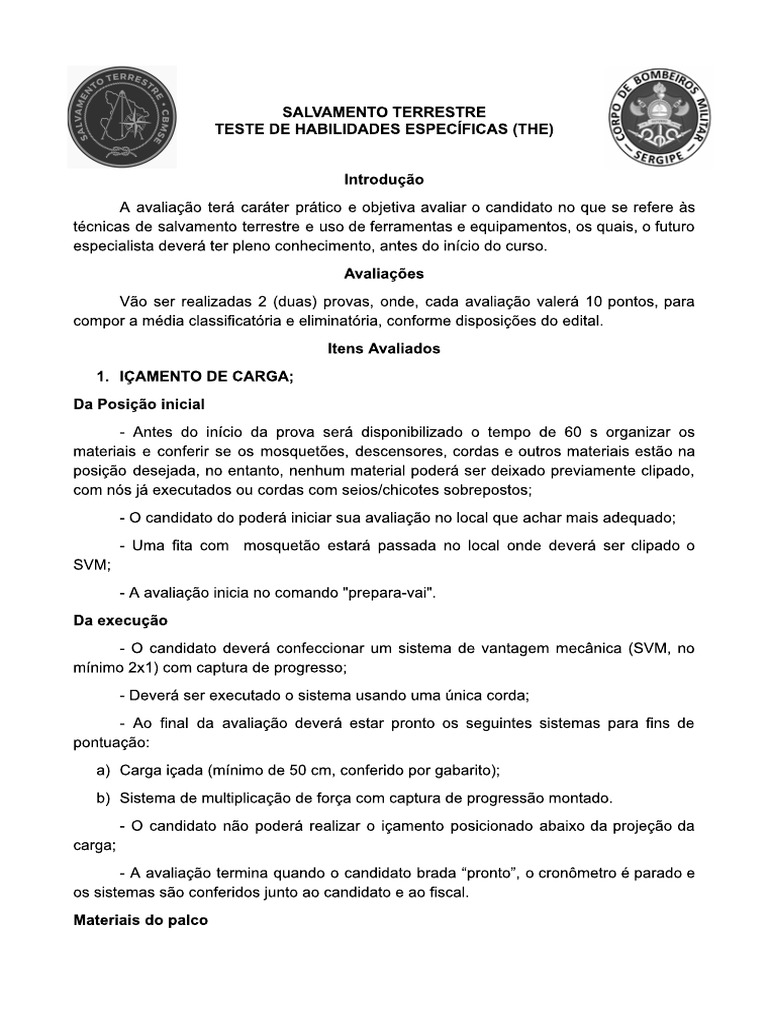 Teste de Habilidade EspecÃ - Ficas - SALVAMENTO TERRESTRE | PDF