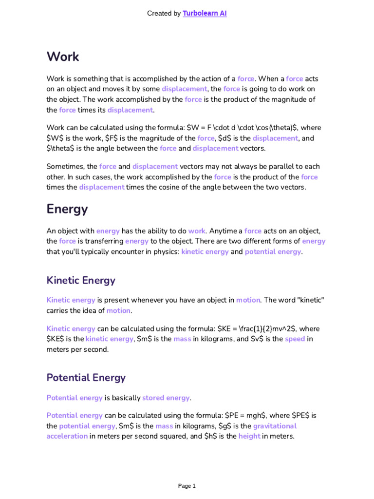 Physics-Work, energy, power | PDF | Force | Potential Energy