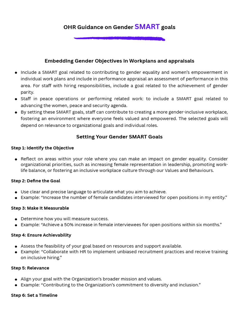 Gender SMART Goals for Workplace Inclusion | PDF | Goal | Performance ...