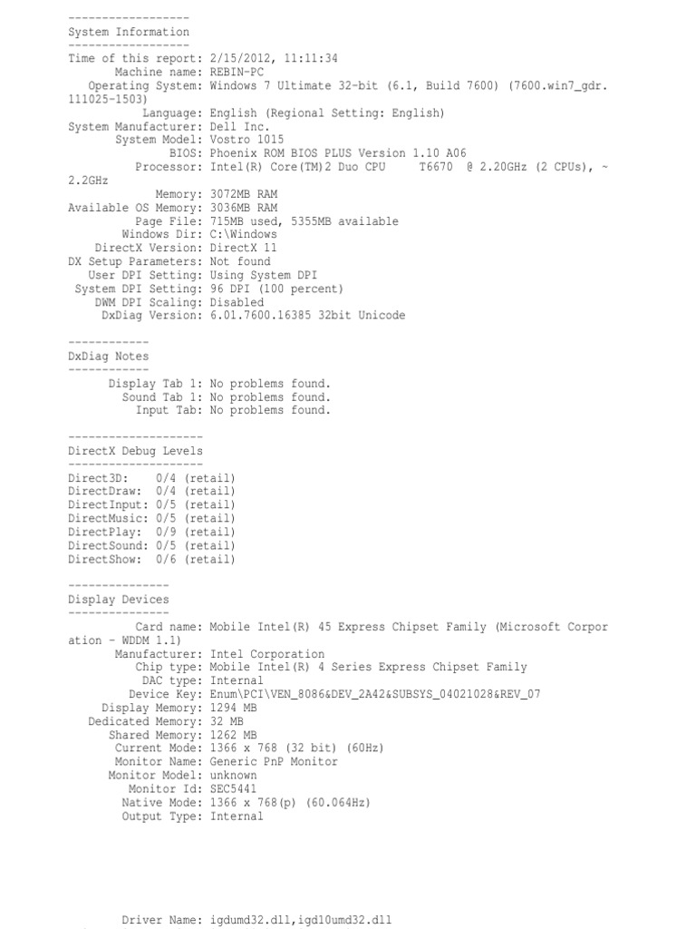 DX Diag | PDF | Device Driver | Codec