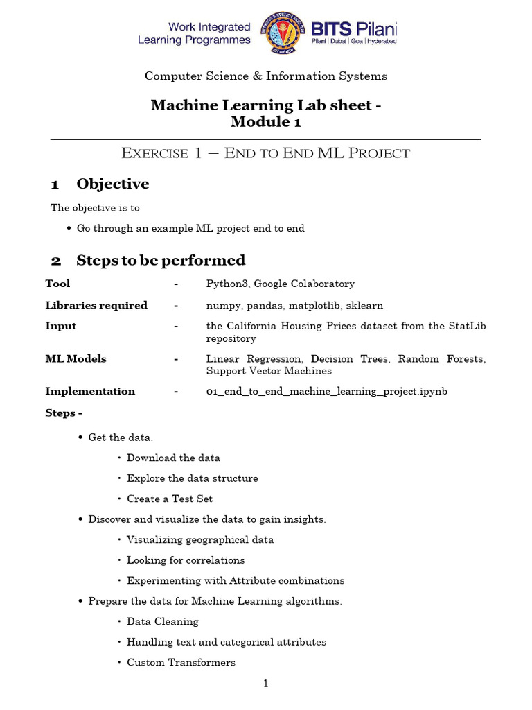 Lab Module 1 - End To End ML Project | PDF