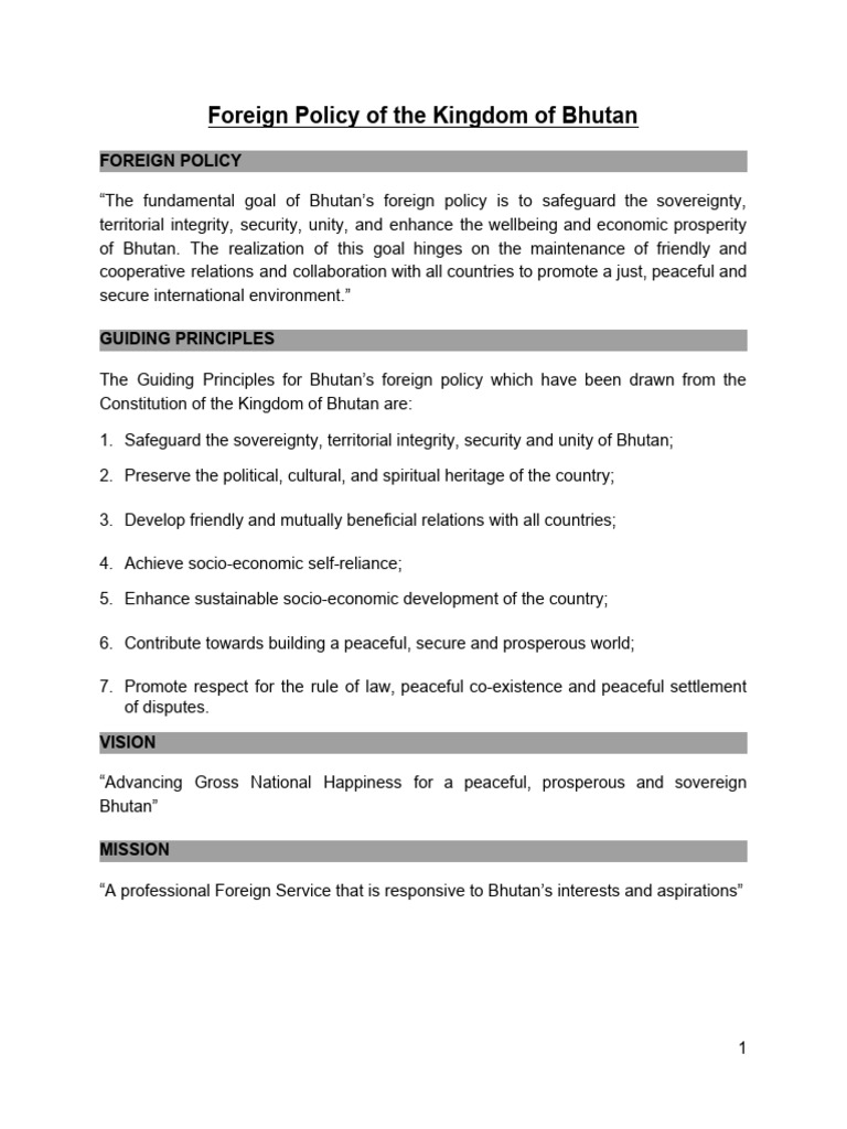 Foreign Policy Document | PDF | Bhutan | International Relations