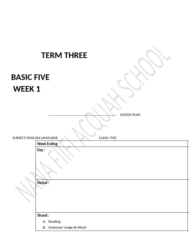 English Language Lesson Plan: Week 1 | PDF | Reading Comprehension | Noun
