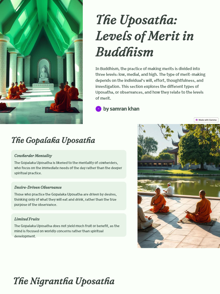 The Uposatha Levels of Merit in Buddhism | PDF | Dharma | Indian Philosophy