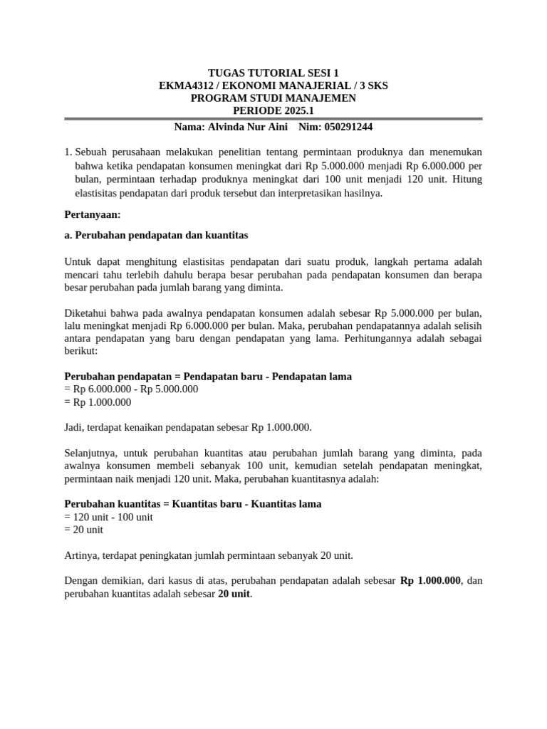 TUTON SESI 1 - EKONOMI MANAJERIAL - Oleh Alvinda Nur Aini | PDF