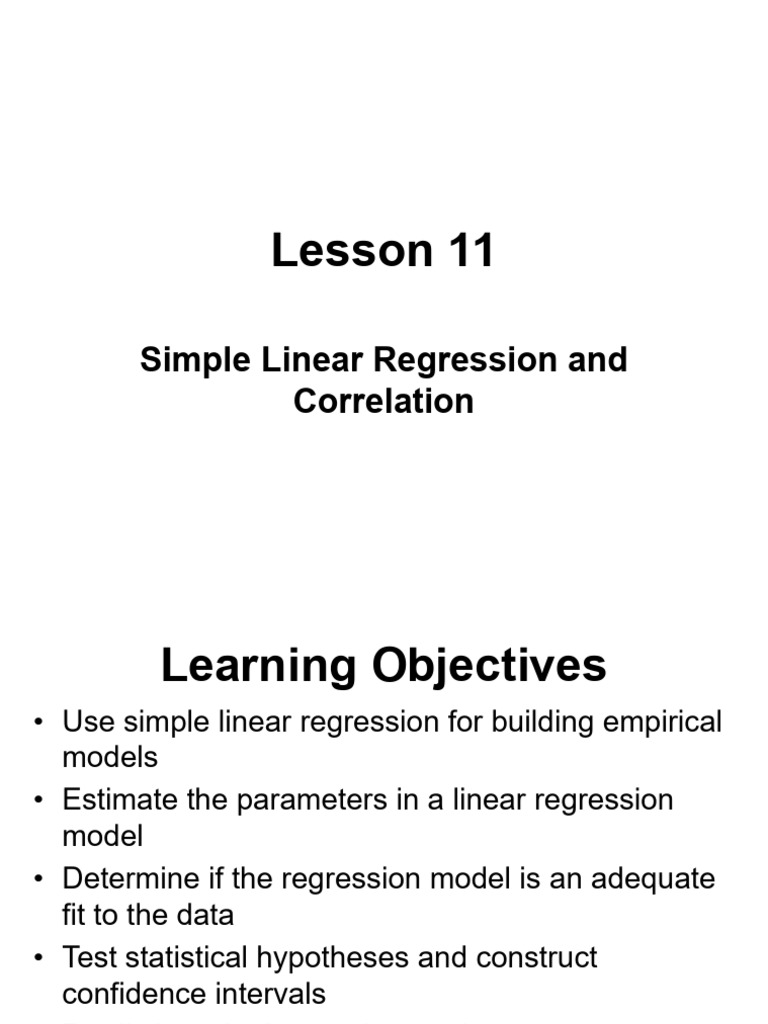 Lesson 11 Simple Linear Regression And Correlation Pdf Regression Analysis Errors And