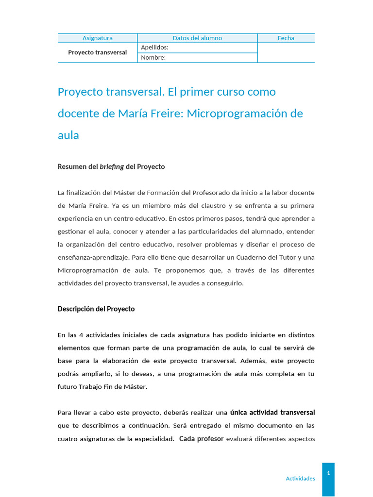 Proyecto - Transversal Instrucciones | PDF | Evaluación | Enseñando