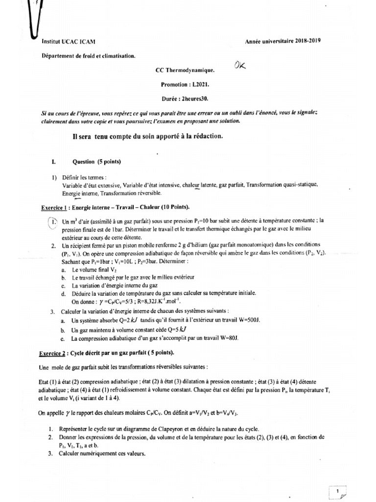 DS1 Thermodynamique | PDF
