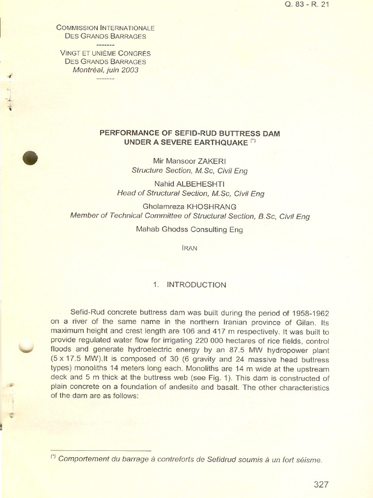 Performance of Sefid-Rud Buttress Dam Under A Severe Earthquake | PDF
