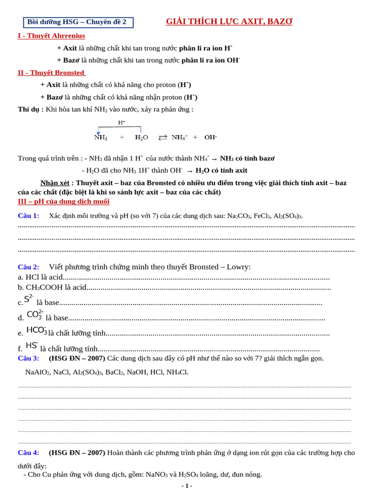 23 - 24. HSG 11. pH của dung dịch- so sánh tính acid- truong THPT Long Phước - Dong Nai - Duy ...