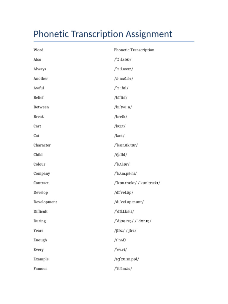 Phonetic Transcription Assignment | PDF