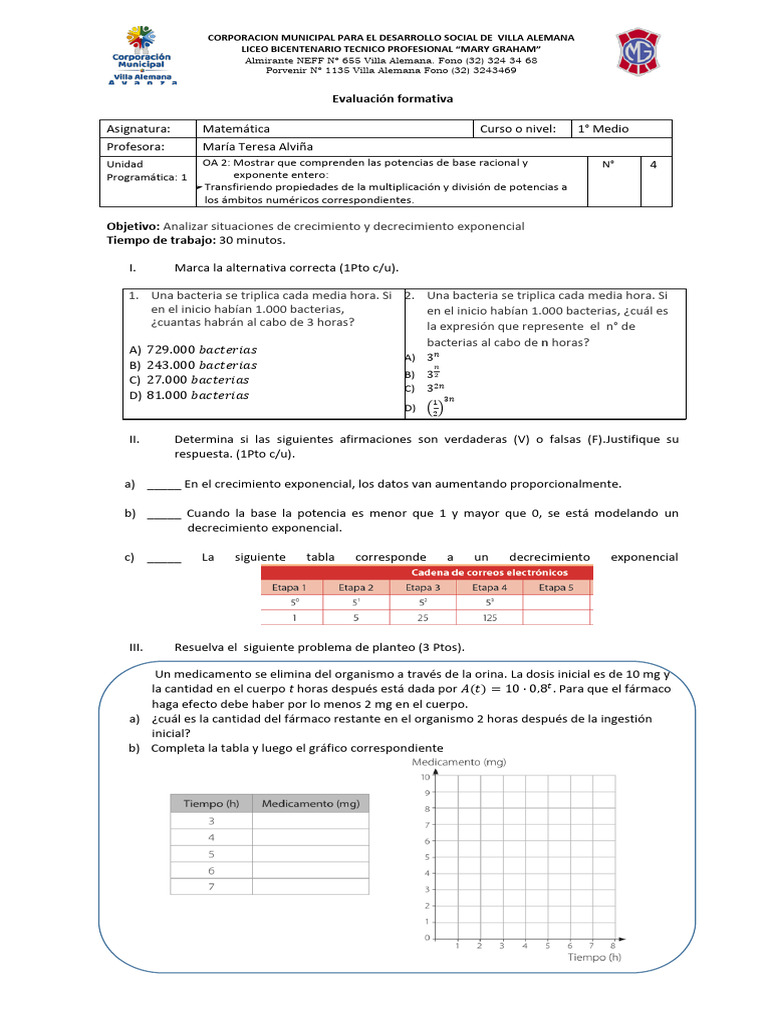 Mat 1EM U1 E04 Números Creciemiento Exponencial | PDF | Farmacología