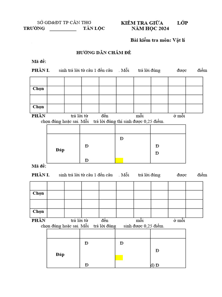 HƯỚNG DẪN CHAM DE 1 HKII LY 10 | PDF