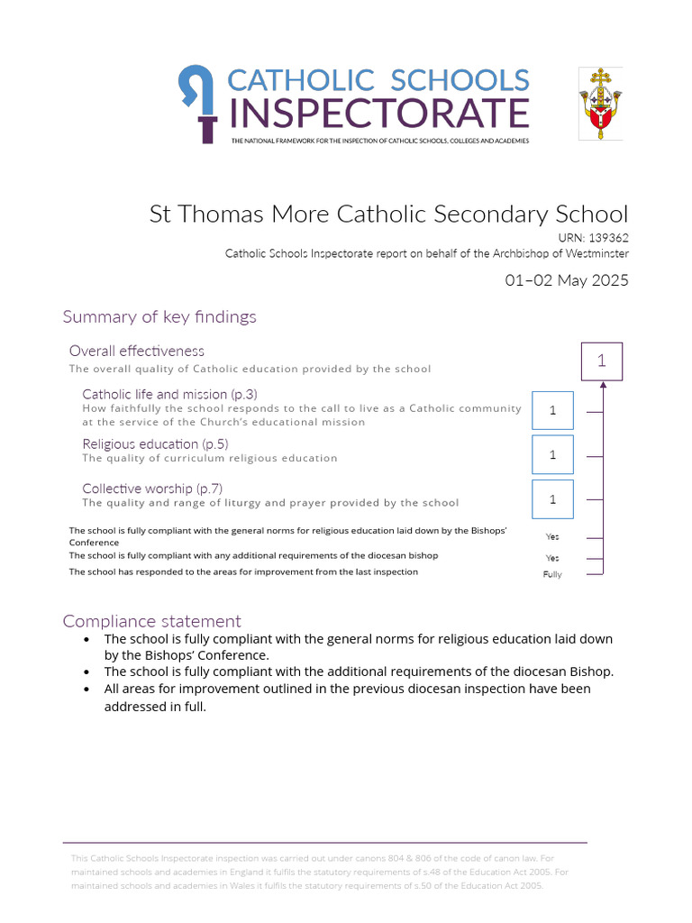Catholic School Inspection Report May25 | PDF | Catholic Church | Schools