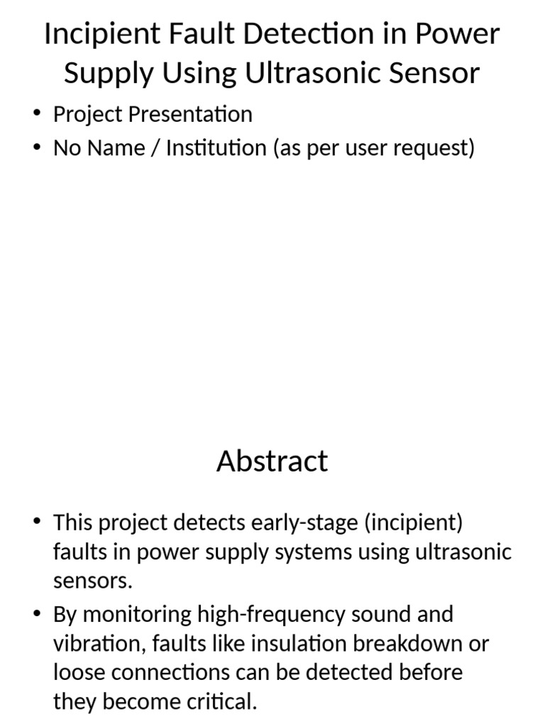 Incipient Fault Detection using ultrasonic sensor | PDF | Power Supply | Arduino