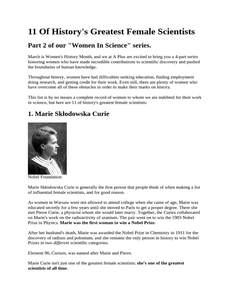 11 Influential Female Scientists | PDF | Marie Curie