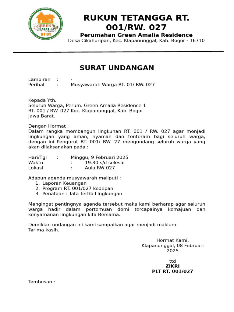 Surat Undangan RT | PDF