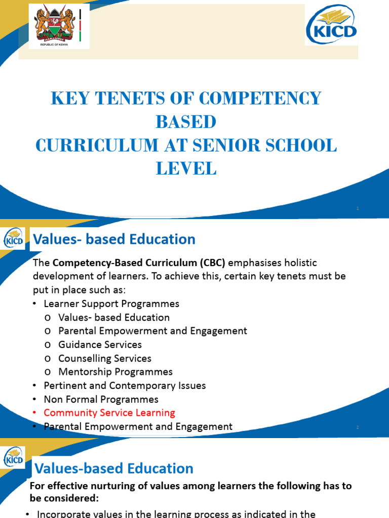 Key Tenets in CBC | PDF | Teachers | Curriculum
