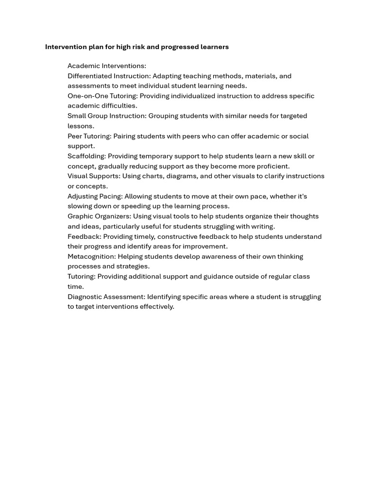 Intervention Plan | PDF