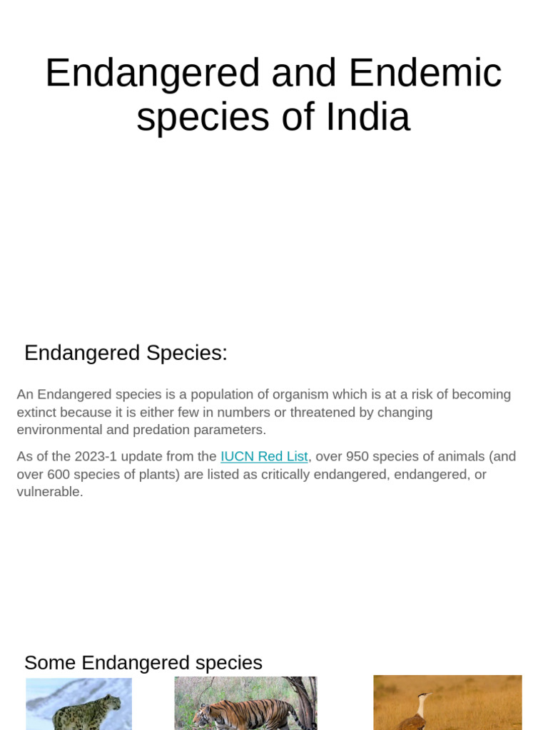 Endangered and Endemic Species in India | PDF | Endangered Species ...