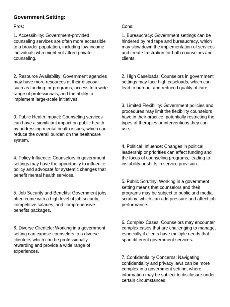 Pros and Cons of Government Counseling | PDF | Psychotherapy ...