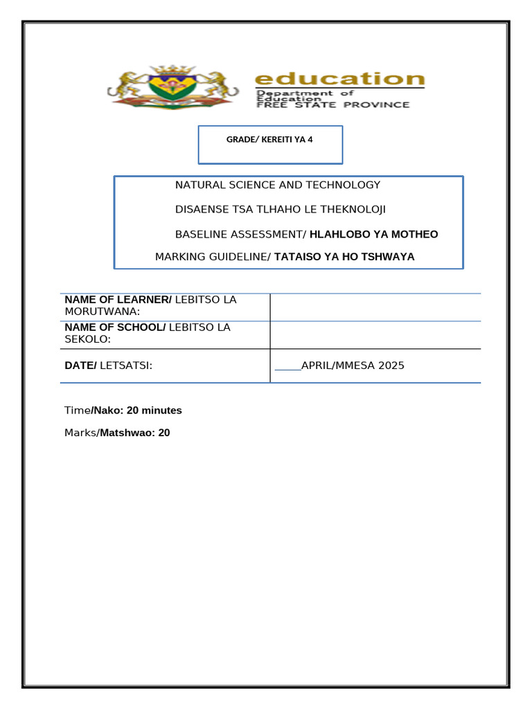 Grade 4 Natural Science Assessment | PDF