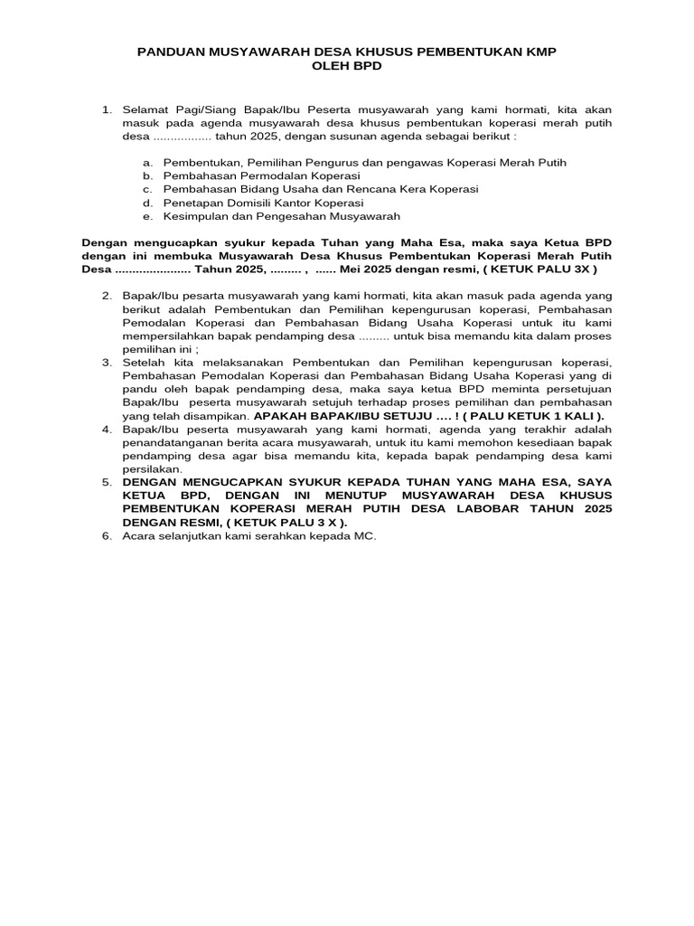 Panduan Musyawarah Pembentukan KMP 2025 - 082128 | PDF