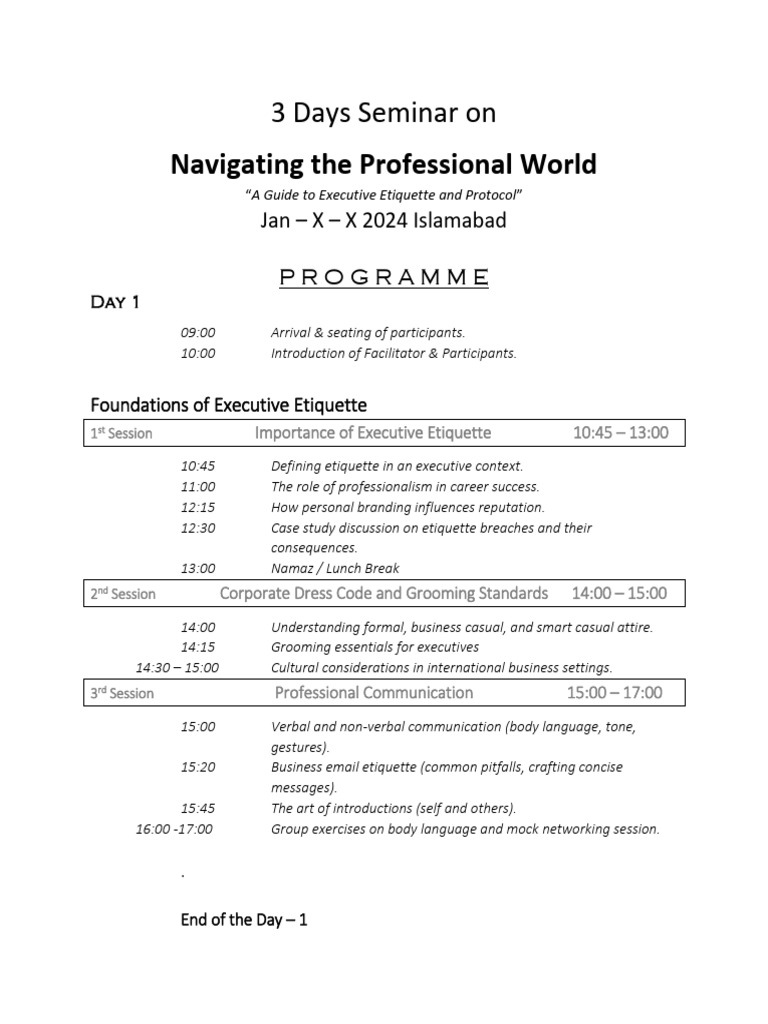 Schedule NPW Executive Etiquette | PDF | Nonverbal Communication | Communication