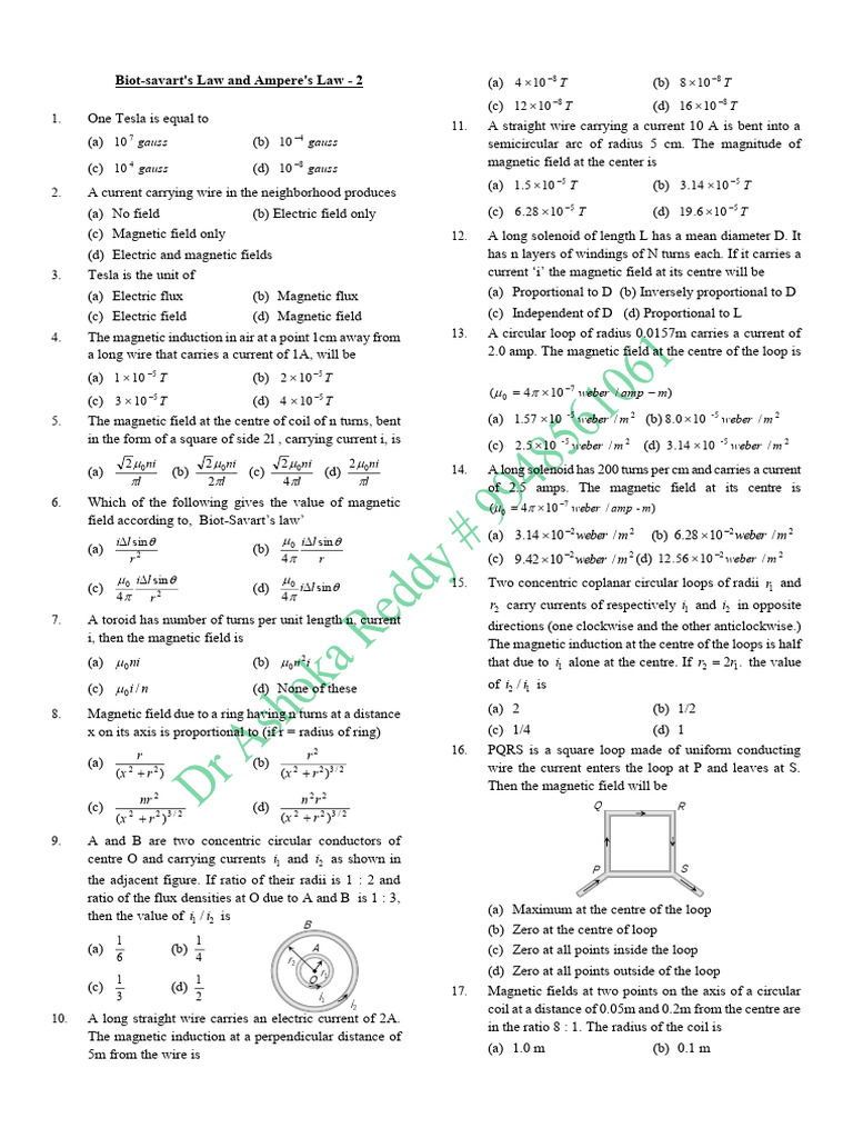 Biot-Savart's Law and Ampere's Law - 2 | PDF | Magnetic Field | Electromagnetic Induction