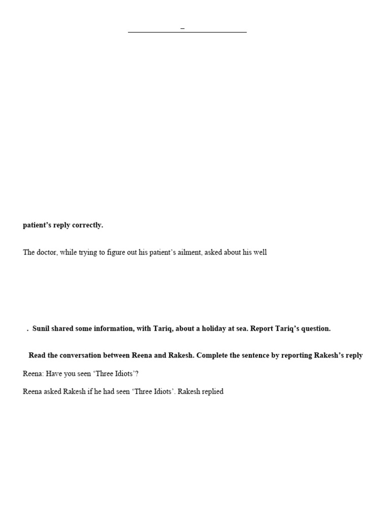 Reported Speech Worksheet for Class 9 | PDF