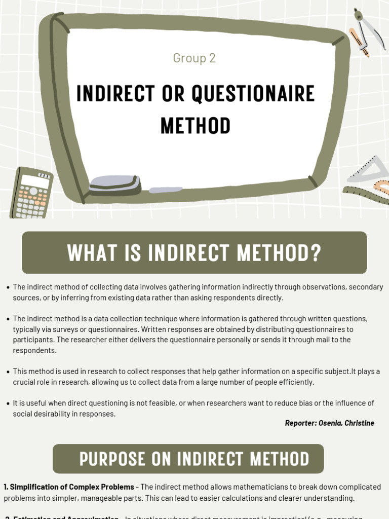 Group 2 - Indirect or Questionaire Method | PDF | Questionnaire | Survey Methodology