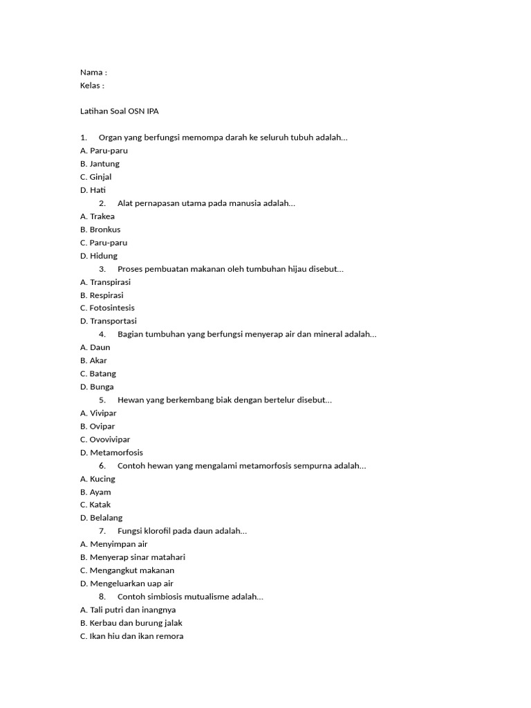 Latihan Soal OSN IPA | PDF