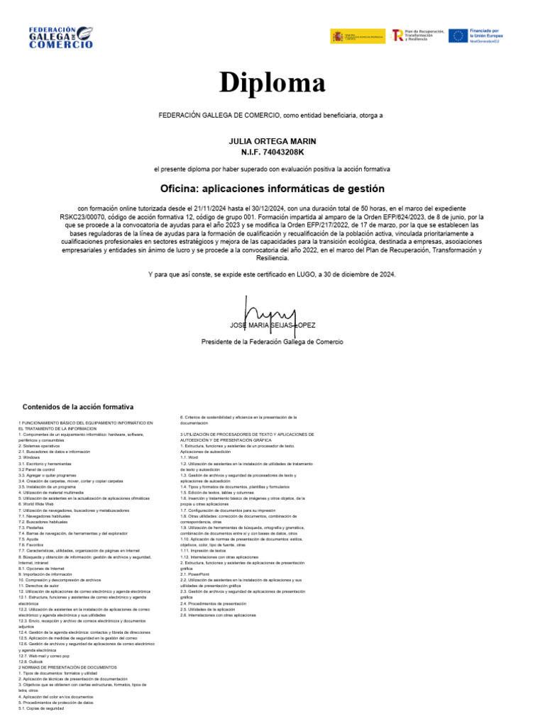 Diploma Curso Informática | PDF | Procesador de textos | Archivo de ...