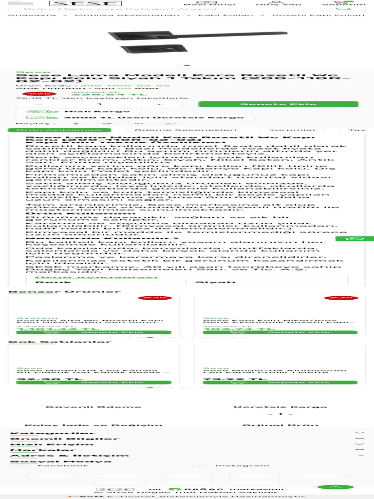 Sese Lama Modeli Kare Rozetli WC Kapı Kolu Siyah | PDF