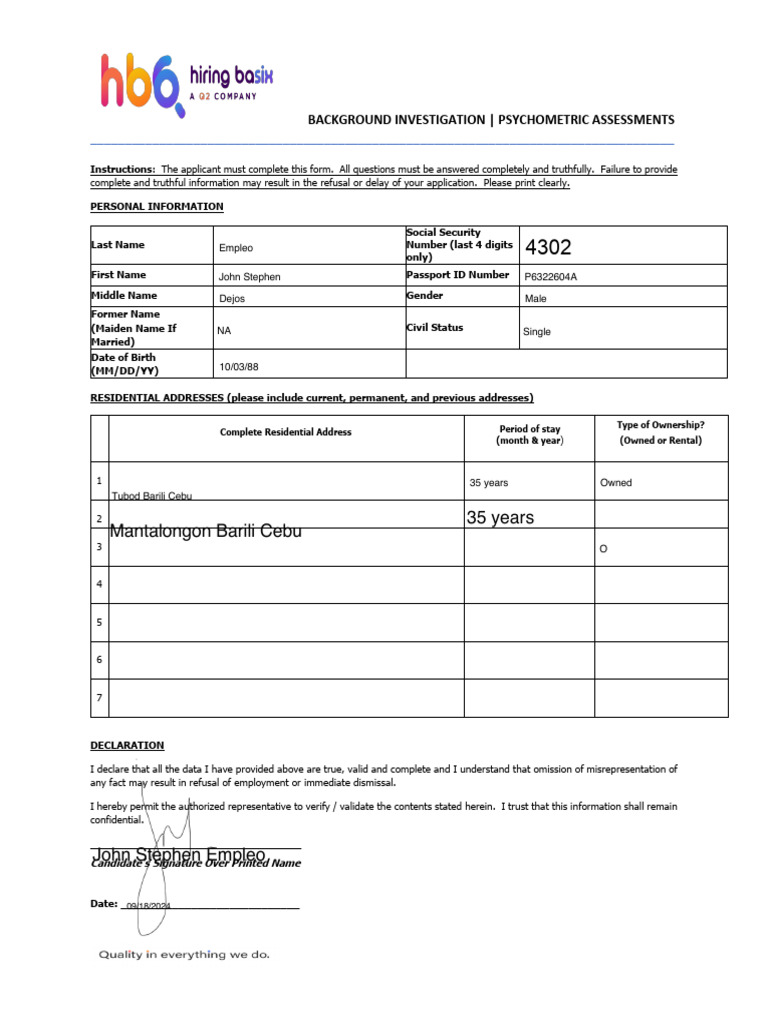 BVF - Background Verification Form Template - Negative Record Check ...