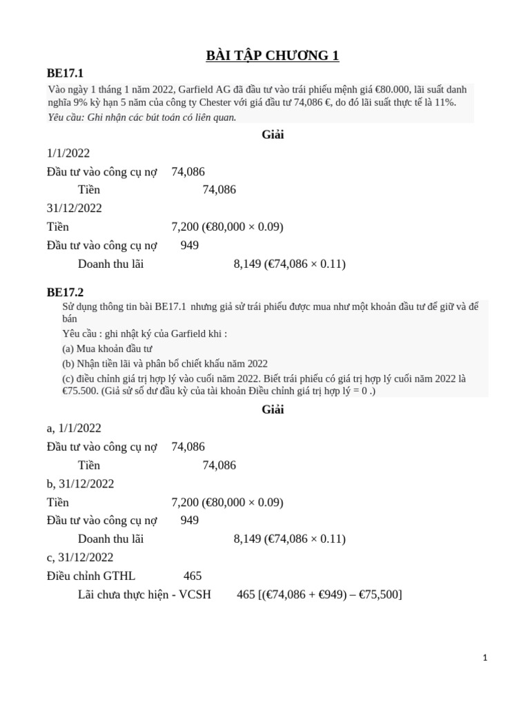 bài tập chương 17 KTTC | PDF