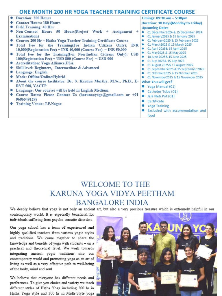200 hr TTC One Month - Copy | PDF | Asana | Yoga