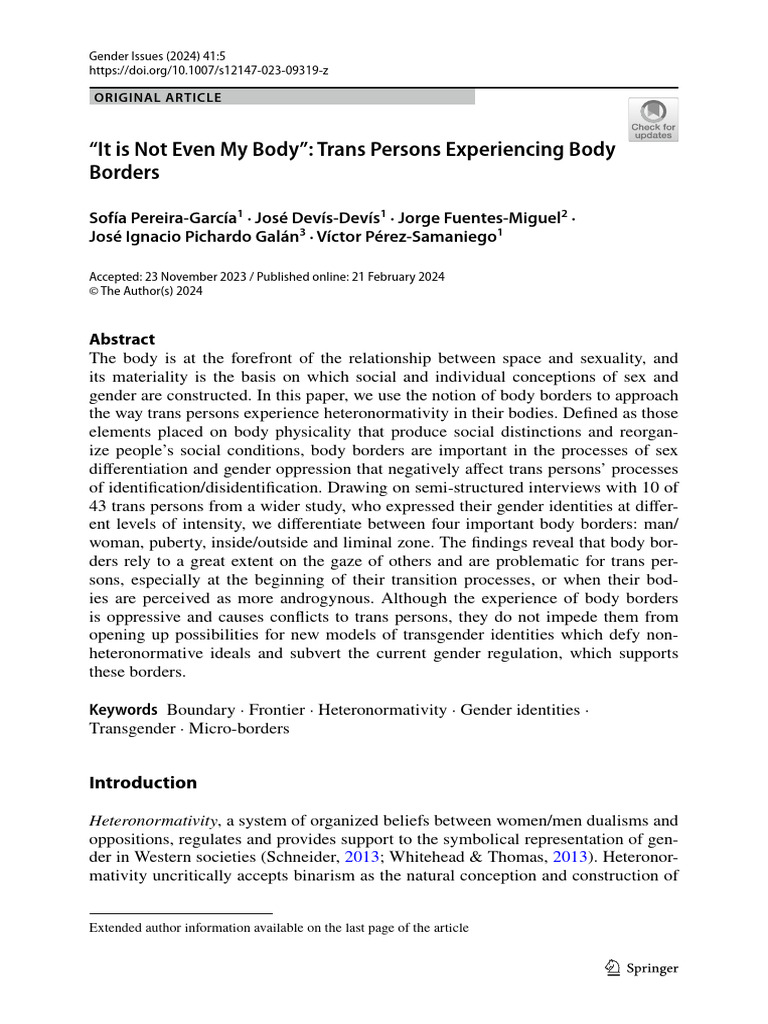 "It Is Not Even My Body": Trans Persons Experiencing Body Borders | PDF ...