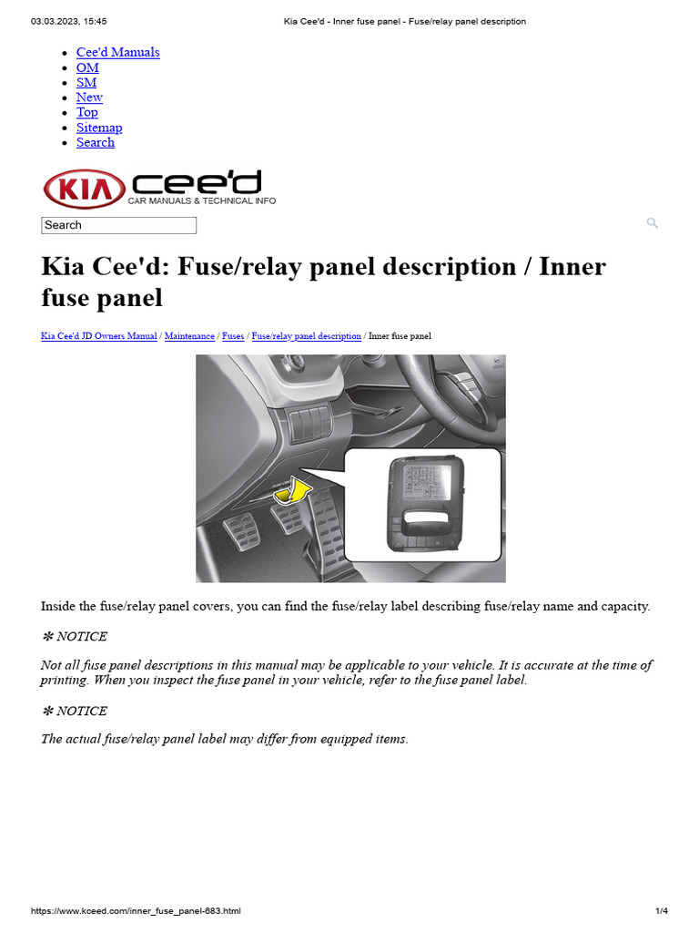 Kia Cee'd - Inner Fuse Panel - Fuse - Relay Panel Description | PDF ...