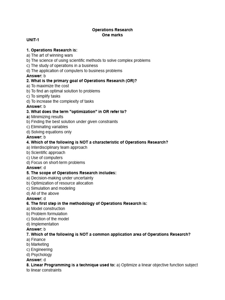 Operations Research One Marks-1 | PDF | Mathematical Optimization | Linear Programming