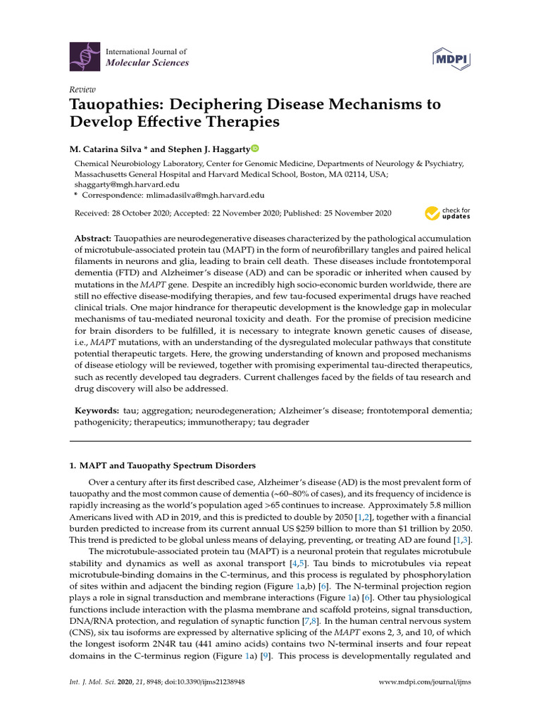 Tauopathies: Deciphering Disease Mechanisms to Develop Effective ...