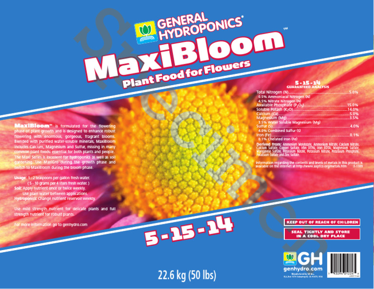 General-Hydroponics Label Maxibloom | PDF | Nutrients | Fertilizer