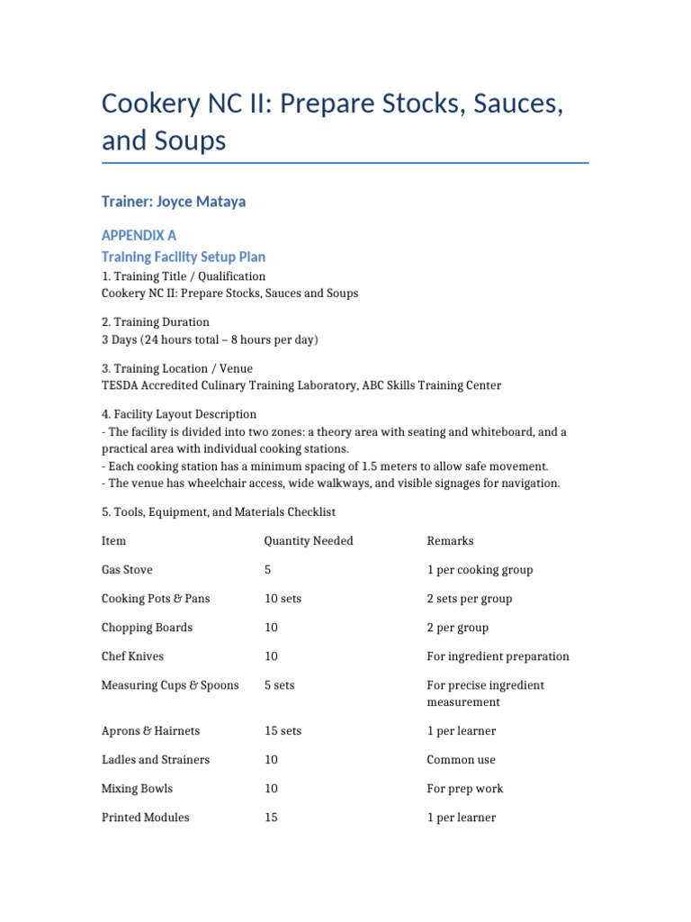 Cookery NCII Training Complete Documentation | PDF | Stock (Food) | Cooking