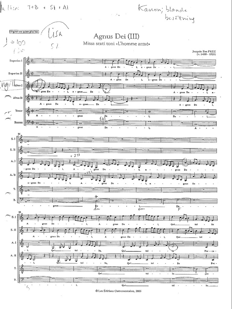 Agnus Dei - Des Prez | PDF