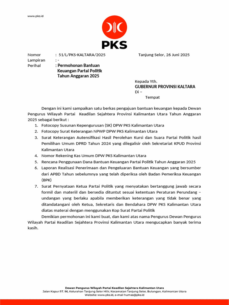 Proposal Bankeu DPW Pks Kaltara 2025 | PDF