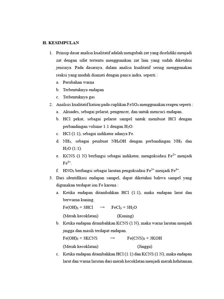 Analisis Kualitatif Ion Fe dalam FeSO4 | PDF