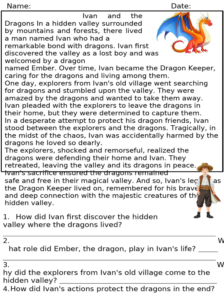 Grade 4 Reading Comprehension Ivan and The Dragons | PDF
