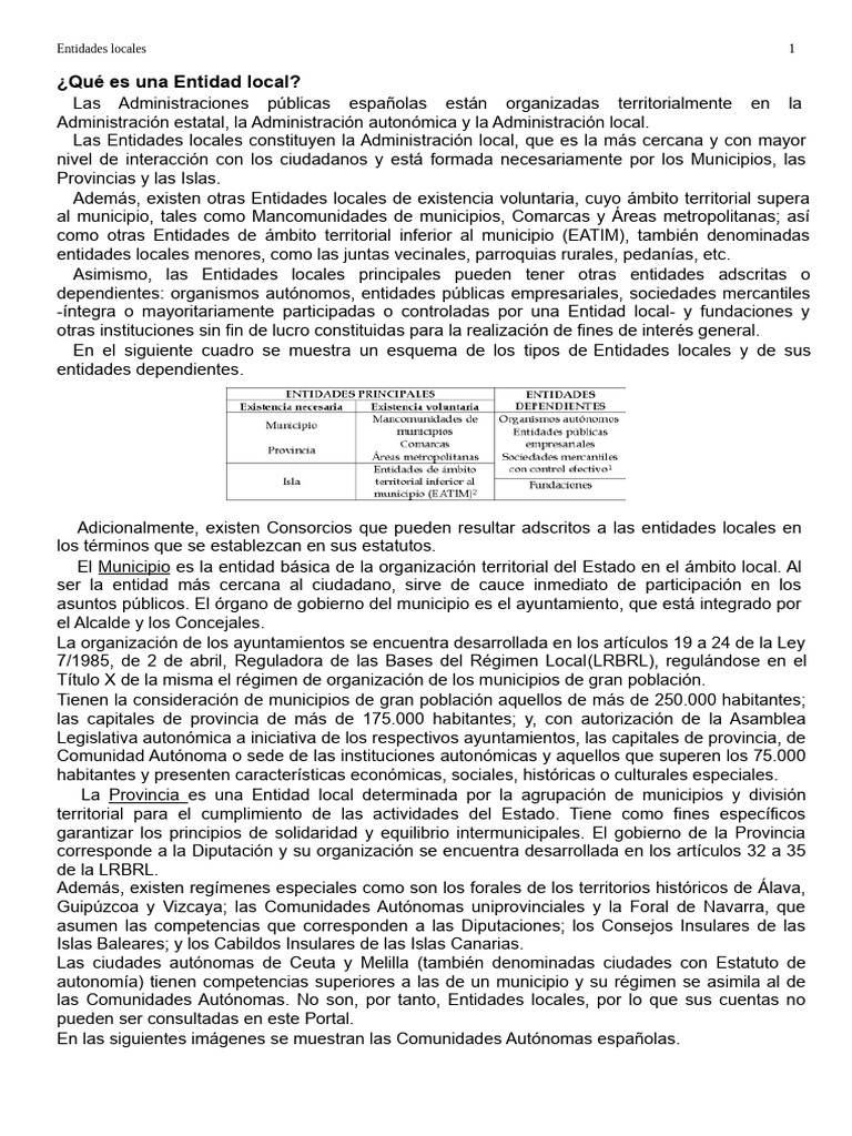 Tipos y organización de entidades locales | PDF | Gobierno local | Alcalde