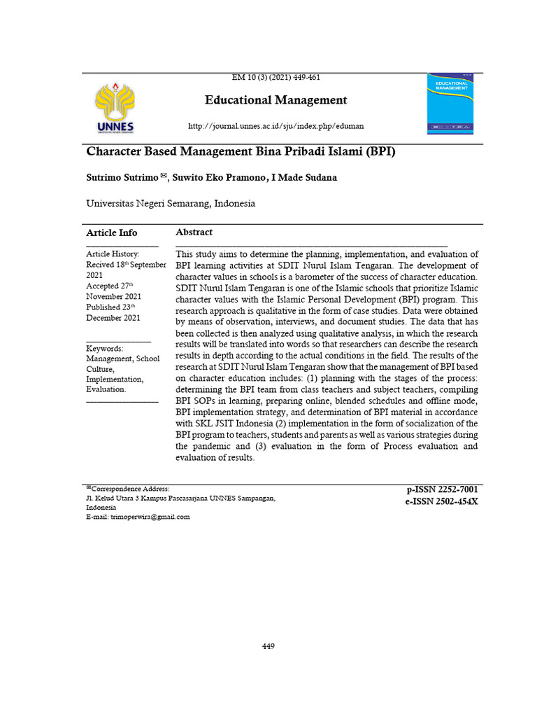 Caracter Based Management BPI | PDF | Teachers | Evaluation