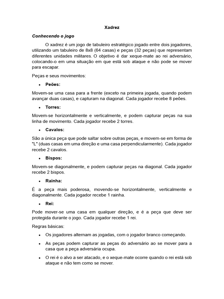 Regras e Movimentos do Xadrez | PDF